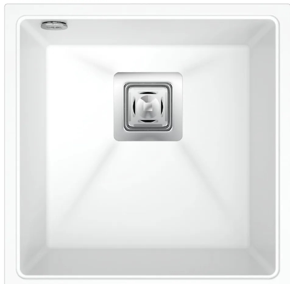 Sink Quality Argon 50, kuchyňský granitový dřez 420x420x225 mm + chromový sifon, bílá, SKQ-ARG.W.1KBO.50.X