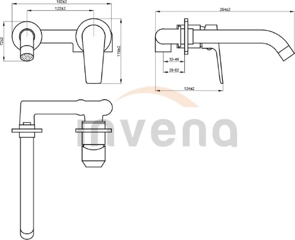 Invena Dokos, podomítková umyvadlová baterie, chromová lesklá, INV-BP-19-U01-A