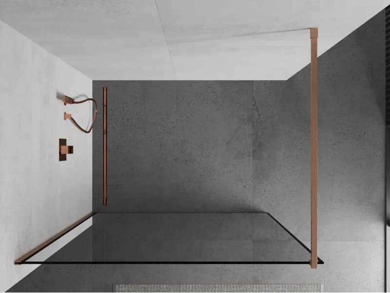 Mexen Kioto, sprchová zástěna Walk-In 150 x 200 cm, 8mm čiré sklo černý vzor, ​​měděný matný profil, 800-150-101-65-70