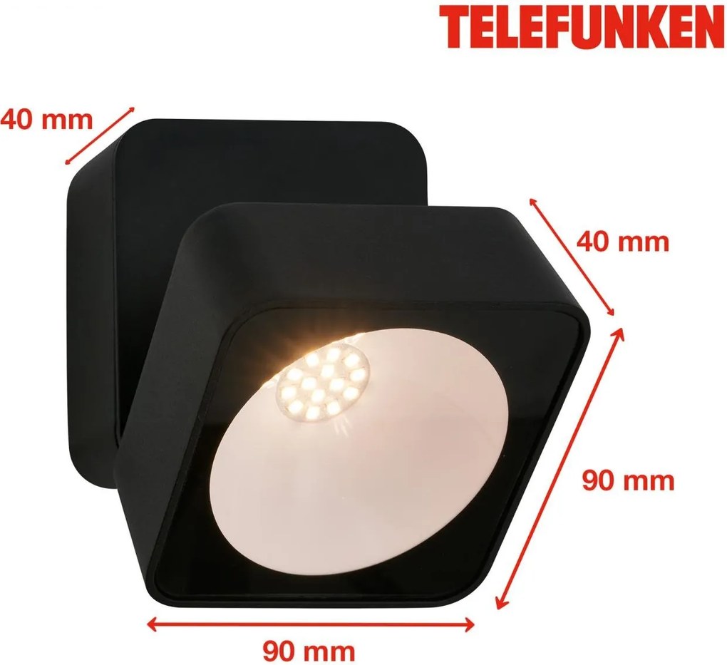 TF 322005TF TELEFUNKEN LED venkovní nástěnné svítidlo, ochrana proti stříkající vodě, bez vypínače, 3000K teplá bílá, černé - BRILONER