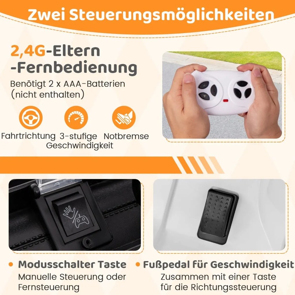 Costway Dětské elektrické auto s 2,4 G dálkovým ovládáním a USB a světlem – bílý
