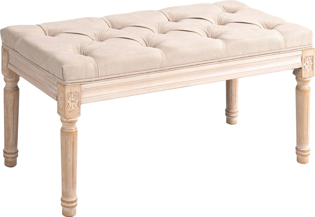 HOMCOM Čalouněná lavička s vintage vzhledem, lavička u postele, předsíňová lavička s knoflíky, vzhled lnu, nosnost až 120 kg, 80x40x43cm, béžová | Aos