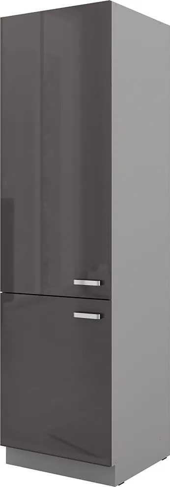 GREY gr | vysoká skříňka 60 LO-210 2F na vestavnou lednici | 60 cm | světle šedá/tmavě šedá lesk