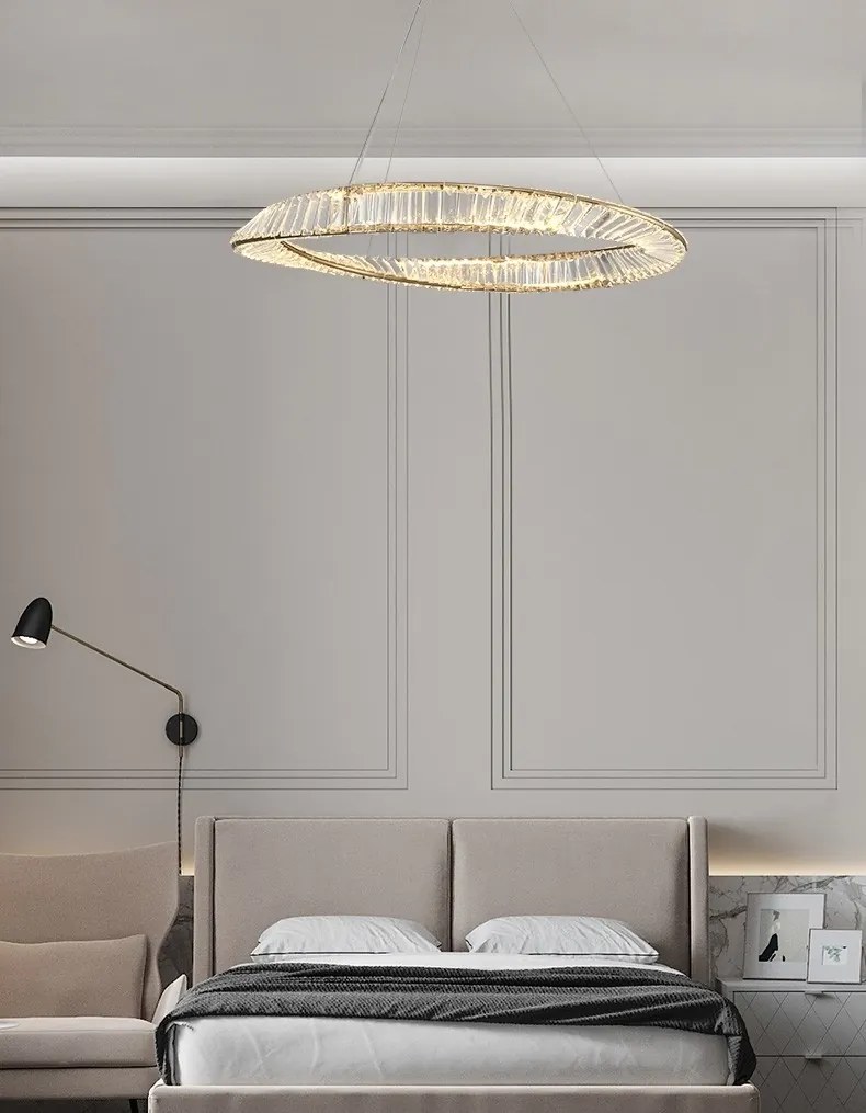 Křišťálový závěsný LED lustr APP1201-CP 50 cm zlatý/neutrální bílá