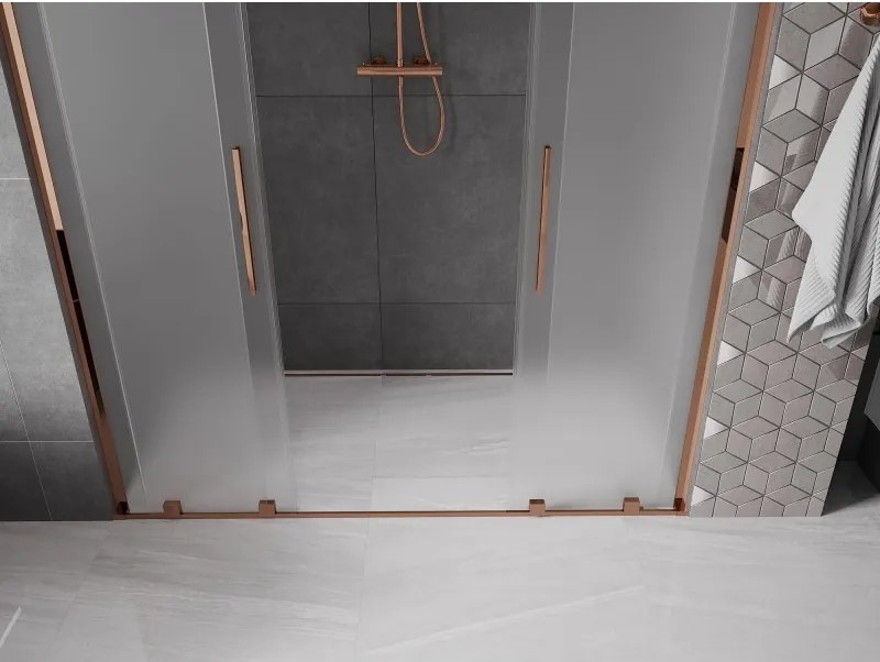 Mexen Velar L Duo, posuvné sprchové dveře do otvoru 180 cm, 8mm sklo námraza, růžové zlato, 871-180-003-32-60