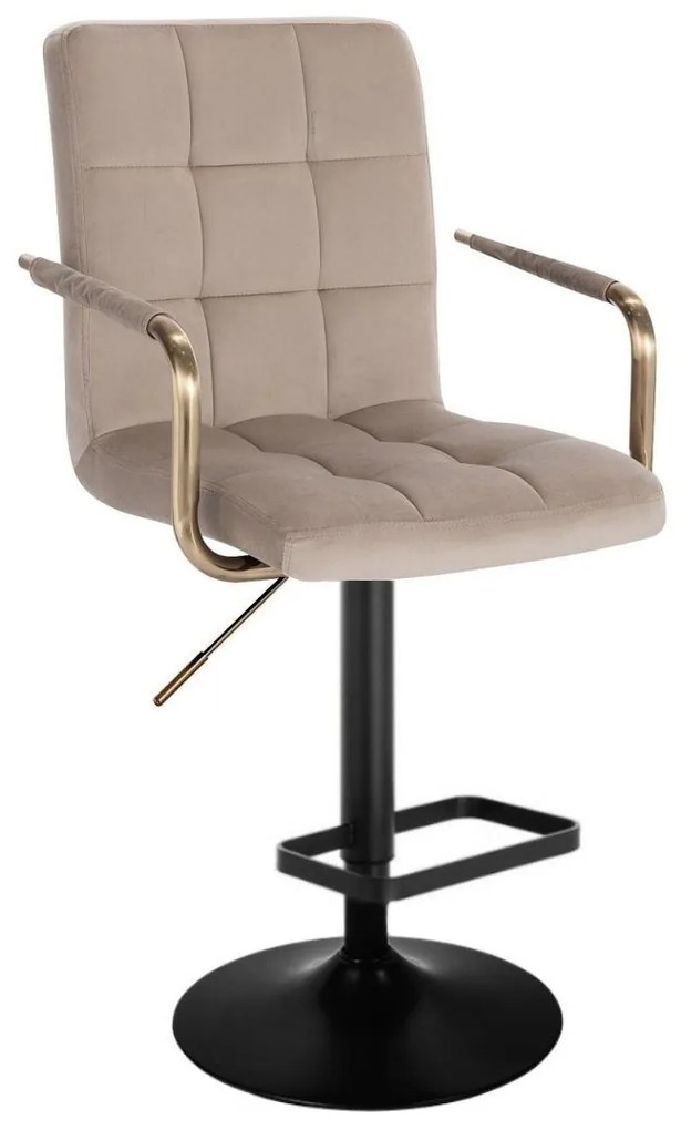 LuxuryForm DESIGN Barová židle VERONA GOLD VELUR na černé kulaté podstavě - latte