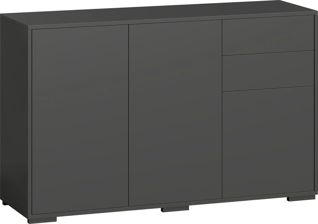 HOMCOM komoda se zásuvkami a dvířky, 2 vysouvací zásuvky a 3 dveře, nastavitelná police, dřevotříska E1, 117 x 36 x 74 cm, černá