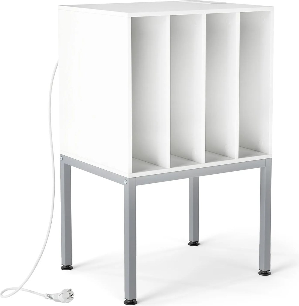 Costway Stolek na gramofon s nabíjecí stanicí a přihrádkami, bílý