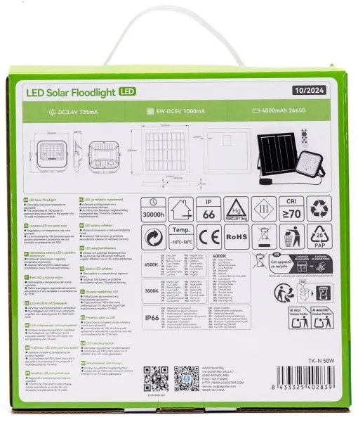 Aigostar - LED Stmívatelný solární reflektor LED/50W/3,4V IP66 + DO