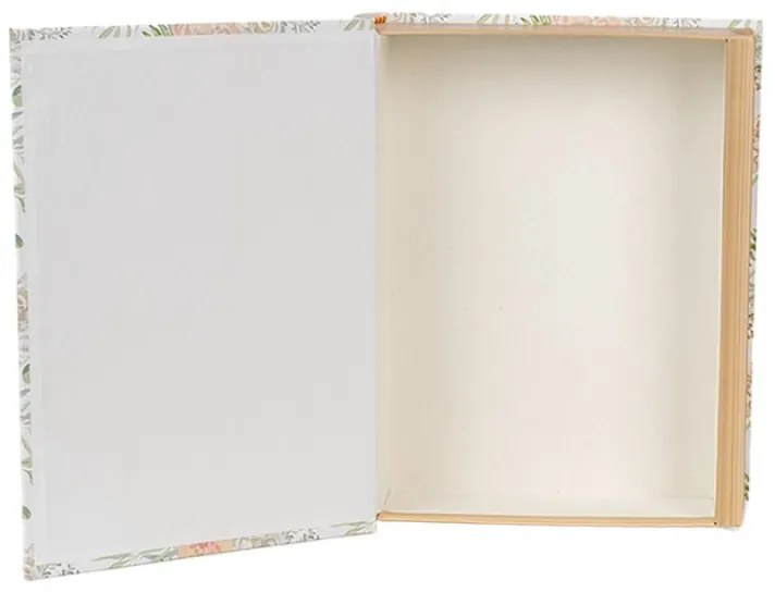 Sada 3 bílých úložných boxů ve tvaru knihy s oranžovými květy – 29x24x7/25x20x6/22x16x5 cm