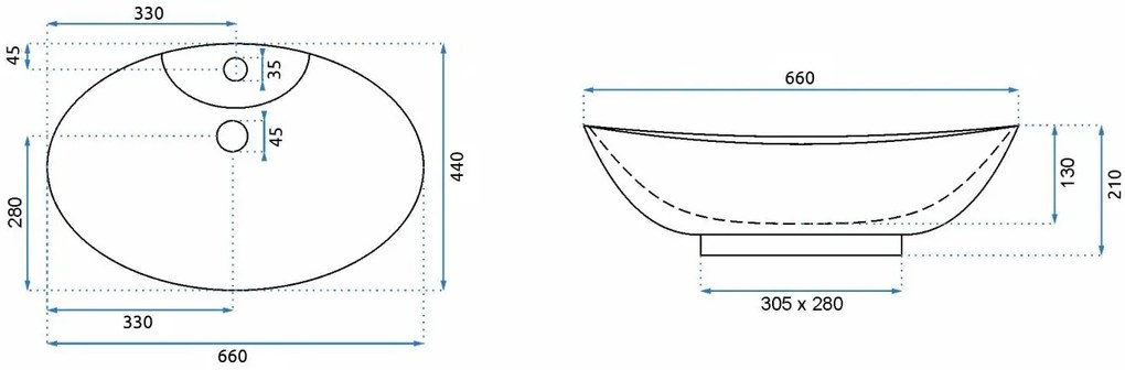 Keramické umyvadlo na desku REA ROSA 66x44 cm bílé