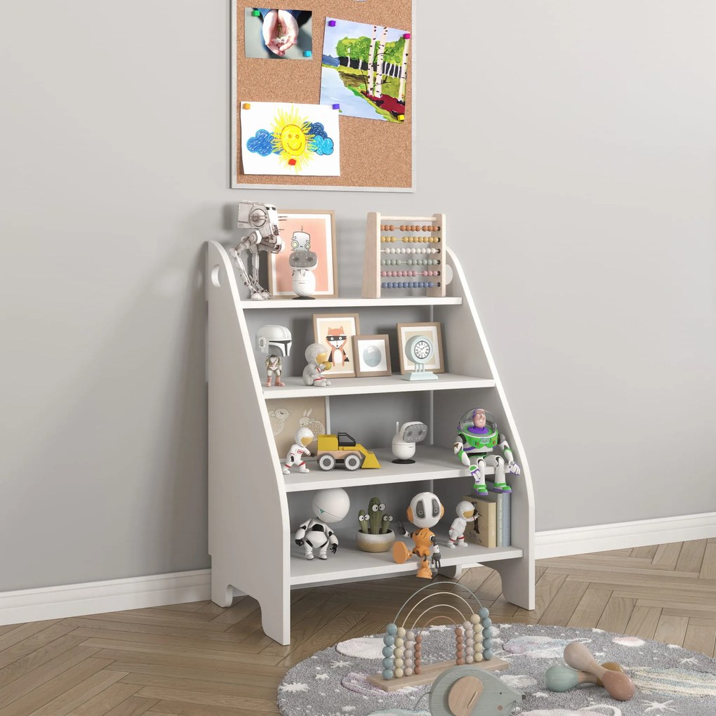 Wooden Toys Montessori regál na knihy s organizérem – BÍLÝ