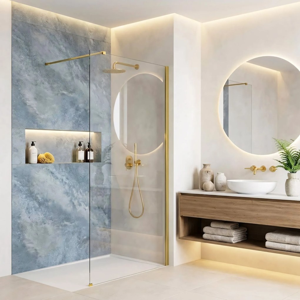 Bezrámová sprchová zástěna REA FLEXI GOLD 80 cm, zlatá lesk/transparent - bez vaničky
