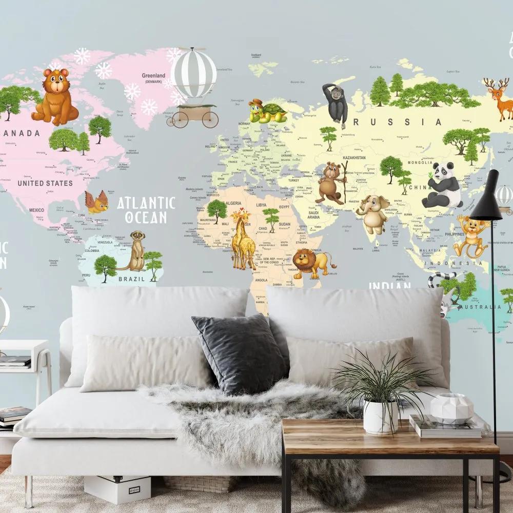 Fototapeta Animals World Map For Kids Wallpaper Design Strukturální vinyl 520x318