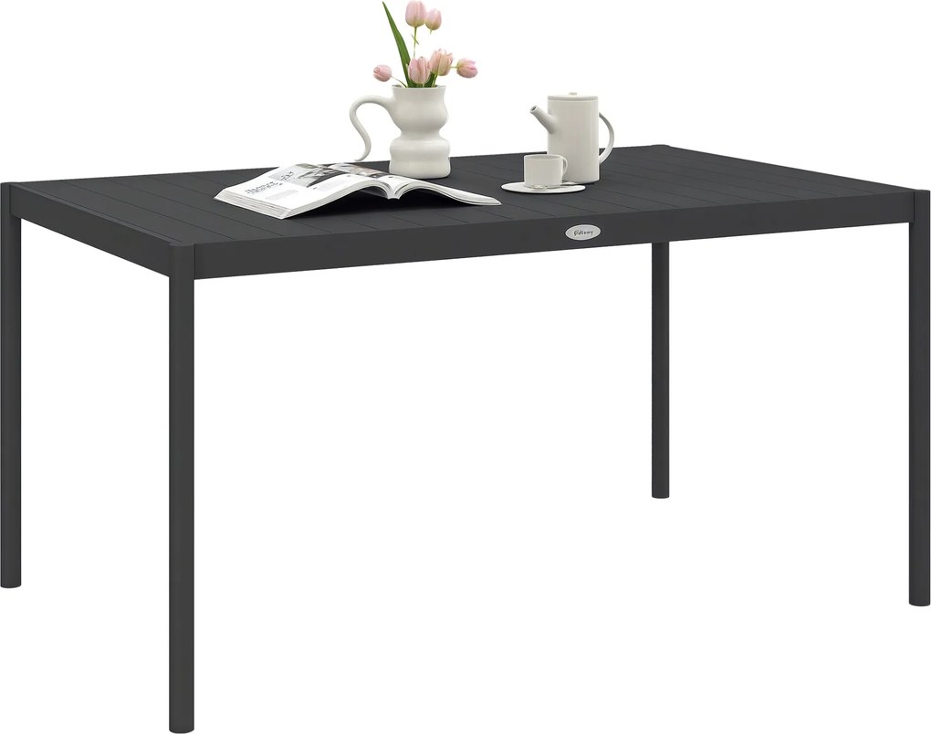Stůl do zahrady Outsunny pro 6 osob, jídelní stůl, patio stůl, balkonový stůl z hliníku, tmavě šedý, 145 x 90 x 74 cm | Aosom