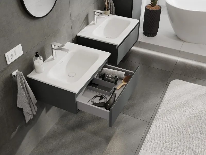 Mexen Orio, koupelnová skříňka 60 cm s umyvadlem Vela, 1 zásuvka, grafitová matná/bílá matná, 91A10-06023-1-BF66-W23M01