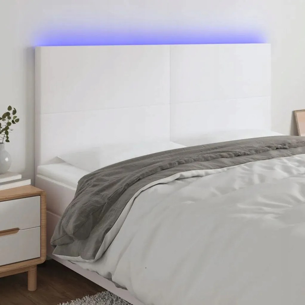 Čelo Postele S Led Šedé Umělá Kůže Bílá 200 x 5 x 118/128 cm