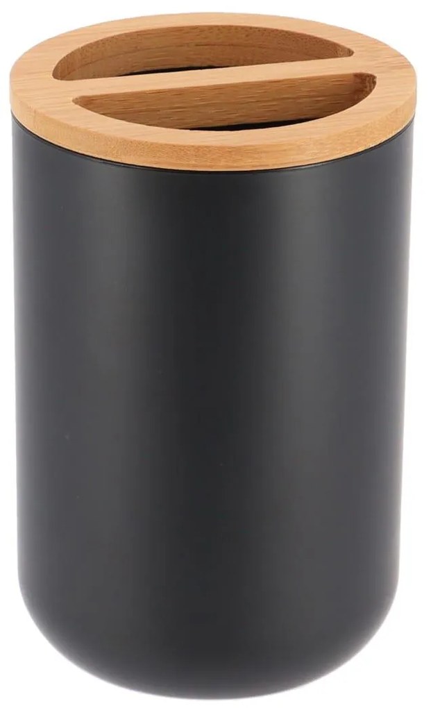 Koupelnový pohár na kartáčky Besson, černá/s dřevěnými prvky, 300 ml