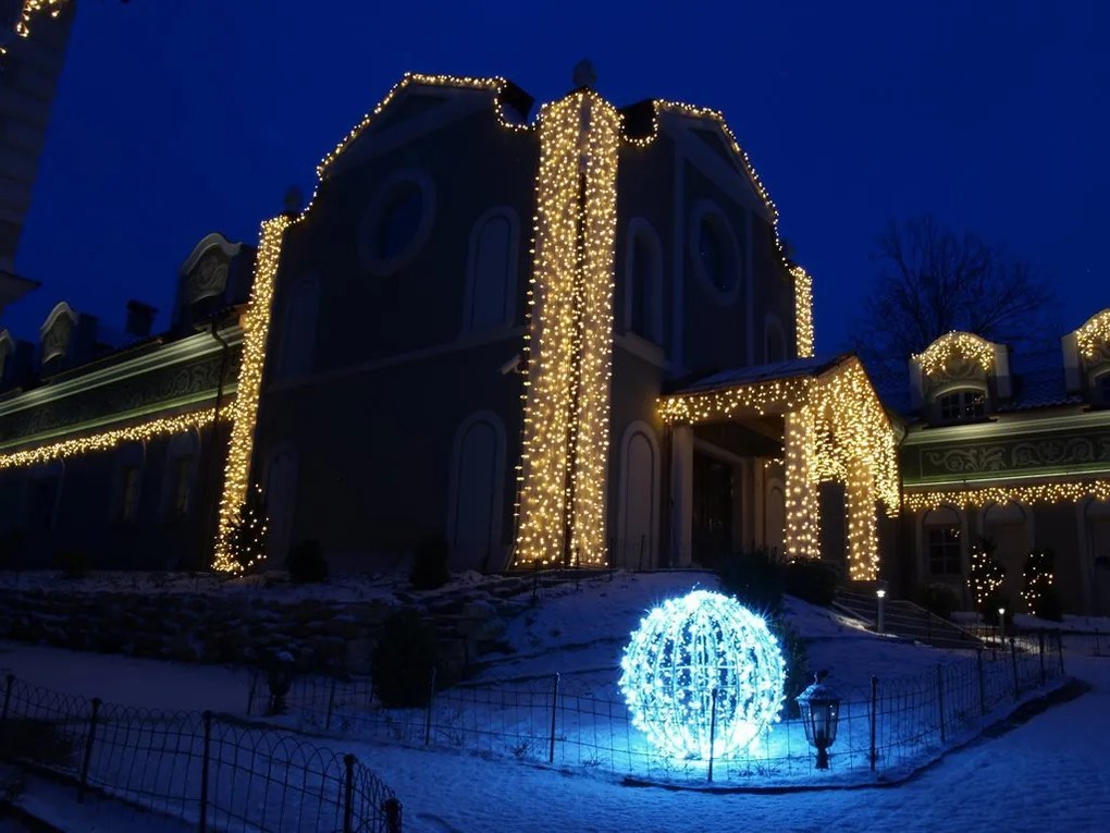 Easy Fix LED světelný závěs venkovní, 100 × 1200 cm, teple bílá, 1200 diod, bílý kabel, IP67, prodlužovací