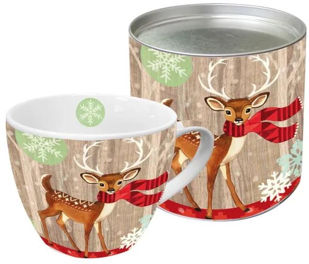 Hrnek z kostního porcelánu s vánočním motivem v dárkovém balení PPD Deer With Scarf, 450 ml
