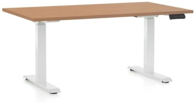 Výškově nastavitelný stůl OfficeTech C, 140 x 80 cm - bílá podnož Barva: Buk