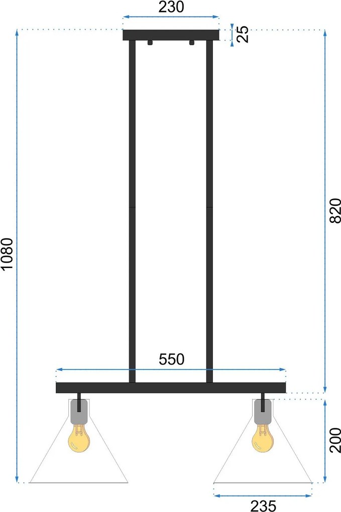 Toolight - Skleněná kovová stropní svítilna 2xE27 APP317-2CP, černá, OSW-00413