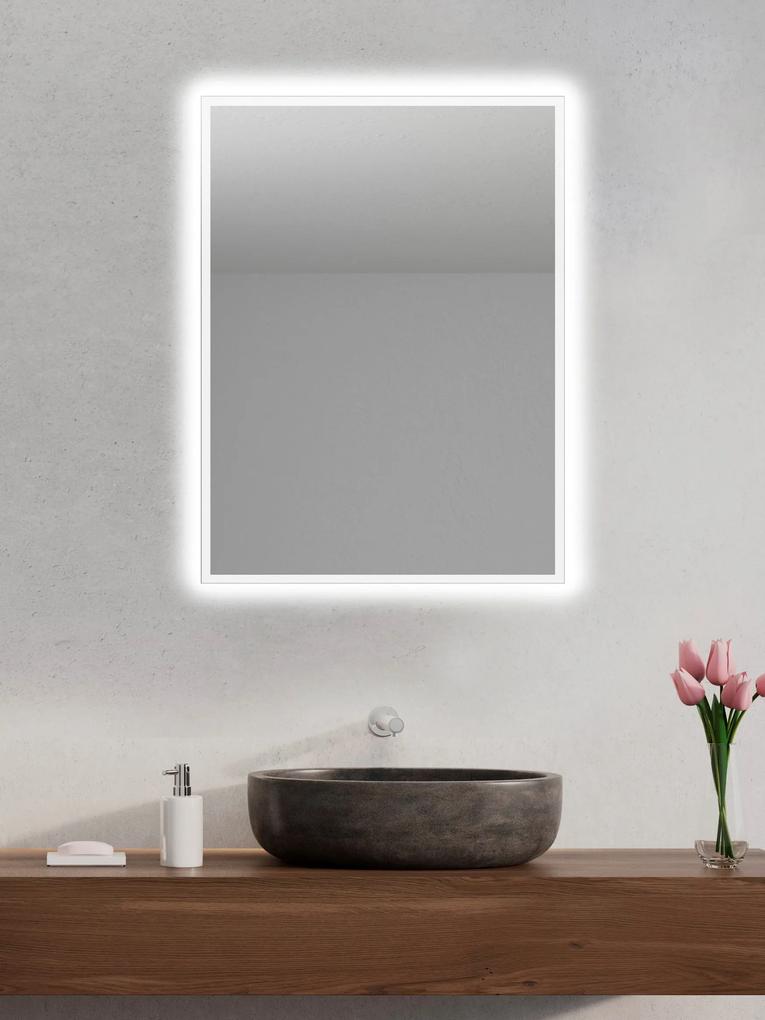 AMIRRO Zrcadlo na zeď chodbu do pokoje ložnice koupelny předsíně MOONLIGHT 60 x 80 cm s LED podsvíceným okrajem po celém obvodu 410-999