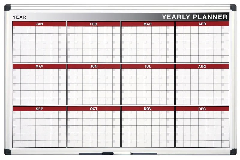 Roční plánovací tabule, magnetická, dny/měsíce, 900 x 600 mm