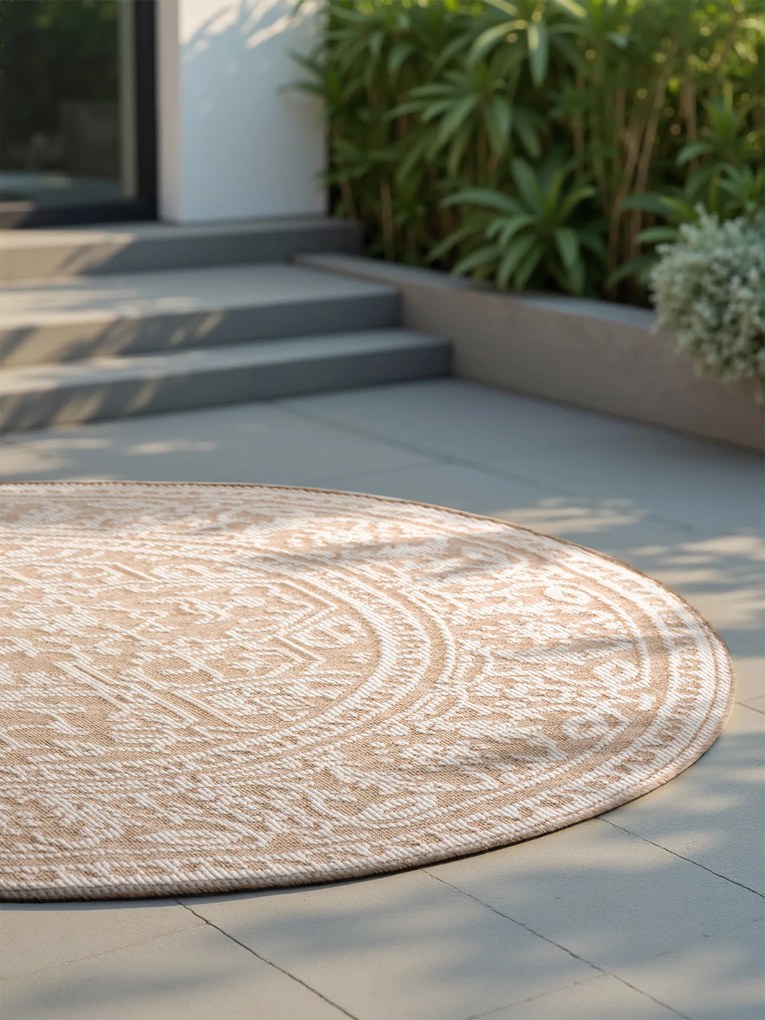 NORTHRUGS, Kusový koberec Duet Kona 106250 Beige/White kruh - na ven i na doma, 160x160 (průměr) kruh, béžová, chodba / předsíň