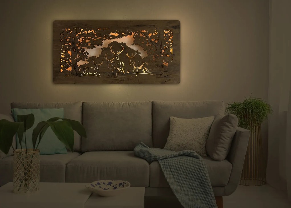 Li-Go "Jeleni" světelný obraz s baterií 120x60cm varianta ovládání: ovládání na obraze včetně dálkového ovladače, provedení povrchu: dub