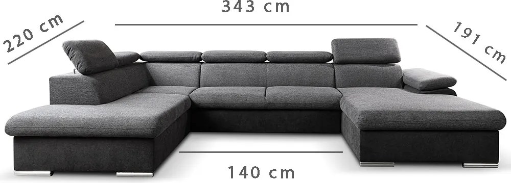 Sedací souprava COOL II | 220x343x191 cm | rozkládací + 2x úložný prostor | PRAVÁ | lounge 18 světle šedá