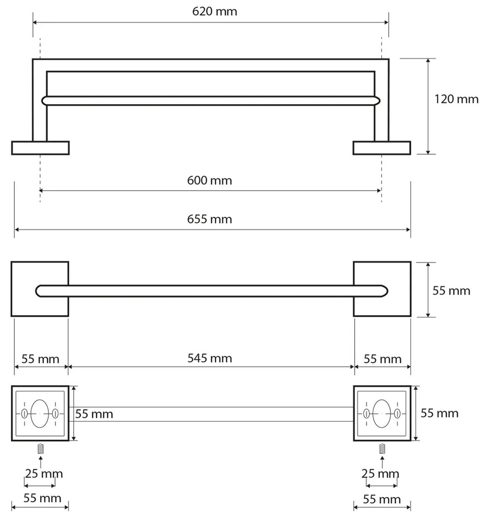 SAPHO XQ404 X-Square držák ručníků dvojitý 65 cm, stříbrná