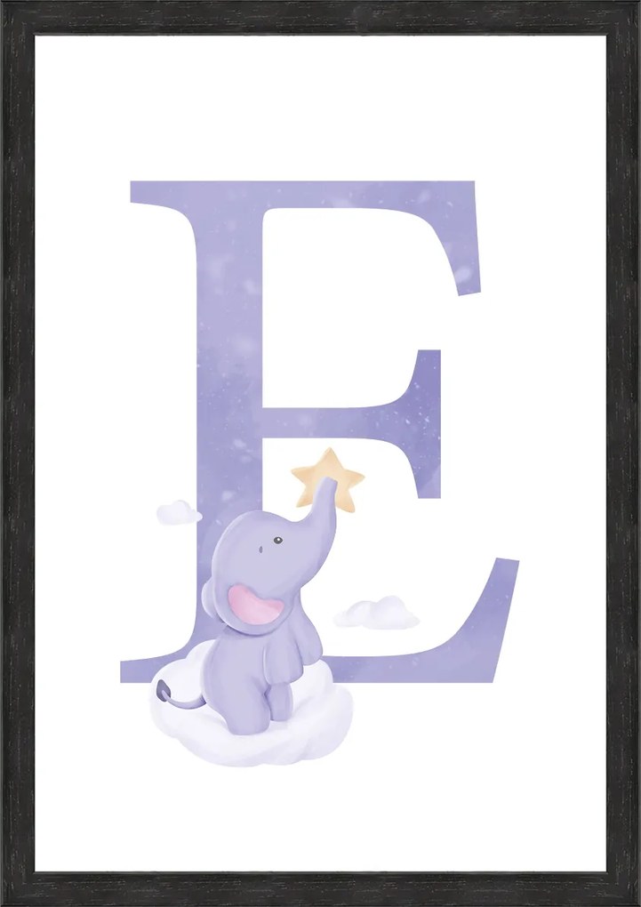 Abeceda písmena se slonem - Obraz, Plakát Velikost: A3 - 29,7x42 cm, Volba rámu: bez rámu, Písmeno: E