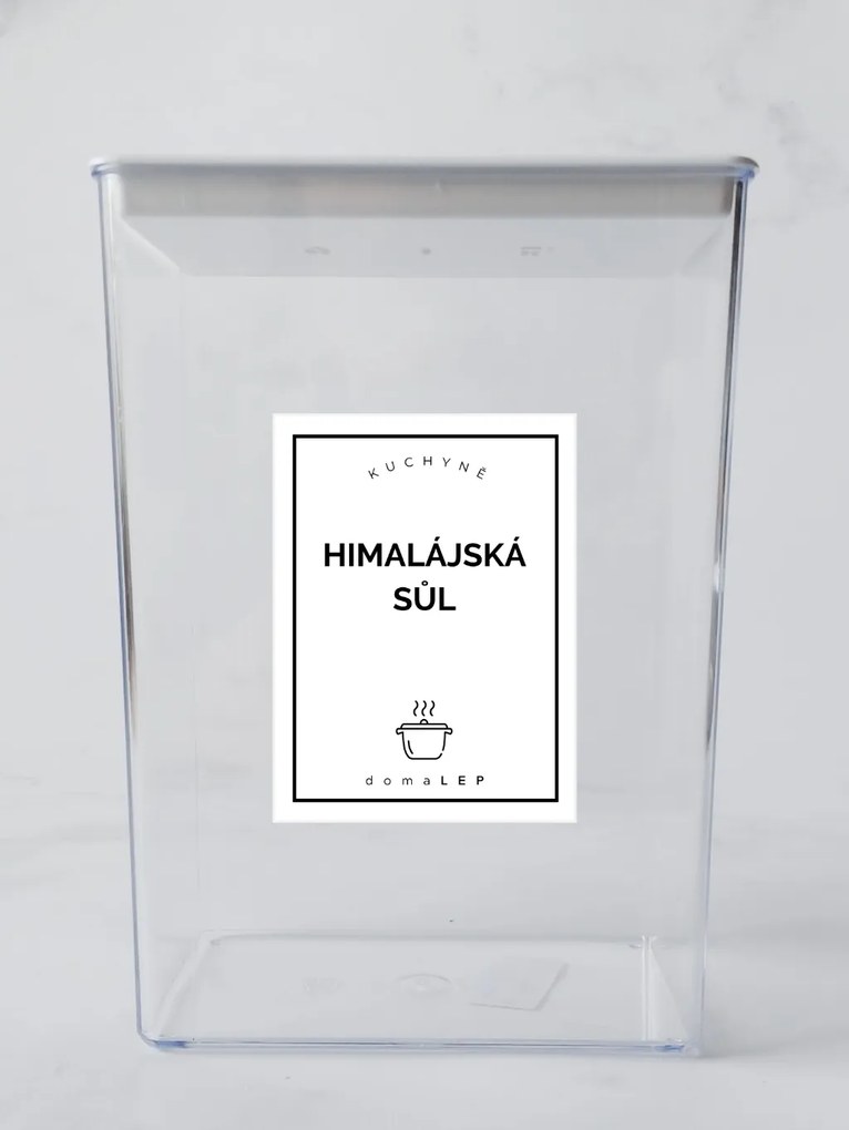 HIMALÁJSKÁ SŮL – bílá samolepka na dózu, tučné písmo, 6 x 8 cm | DomaLEP
