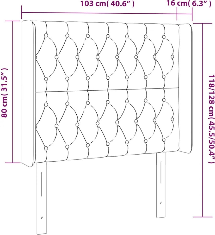 Čelo postele s LED černé 103 x 16 x 118/128 cm samet 3124428