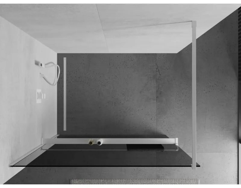 Mexen Kioto+, sprchová zástěna Walk-In s poličkou a věšákem 130 x 200 cm, 8mm šedé sklo, bílý profil, 800-130-121-20-40