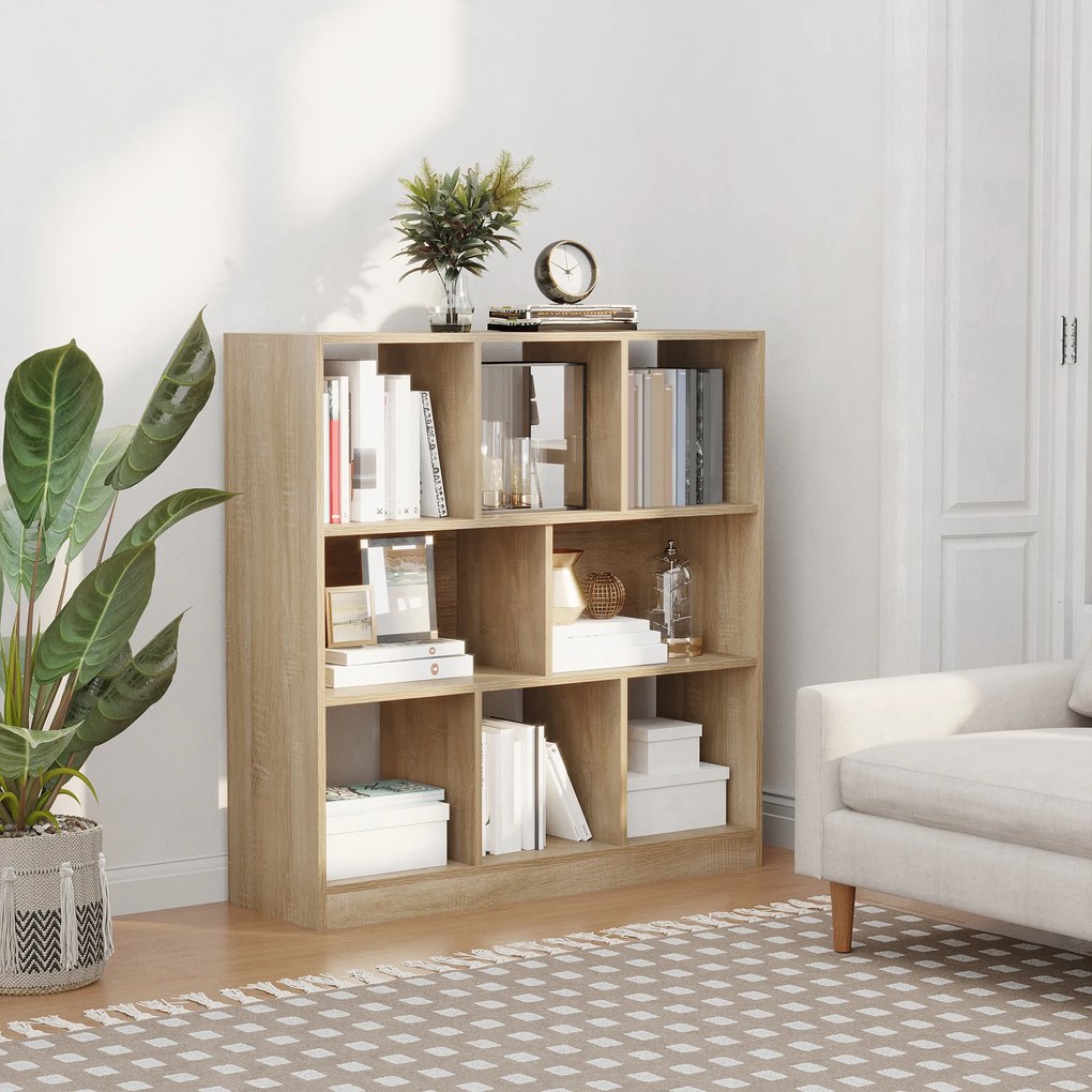 HOMCOM knihovna přírodní 3patrový úložný regál do kanceláře a obývacího pokoje 97,5x30x100cm, stylový regál | Aosom.de