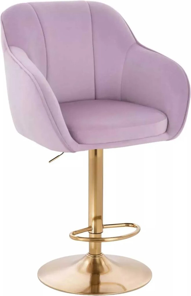 LuxuryForm DESIGN Barová židle AVOLA VELUR na zlaté kulaté podstavě - levandule