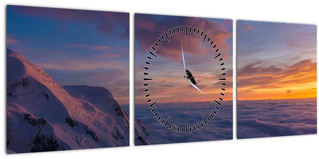 Obraz při západu slunce, Mt. Blanc (s hodinami) (90x30 cm)