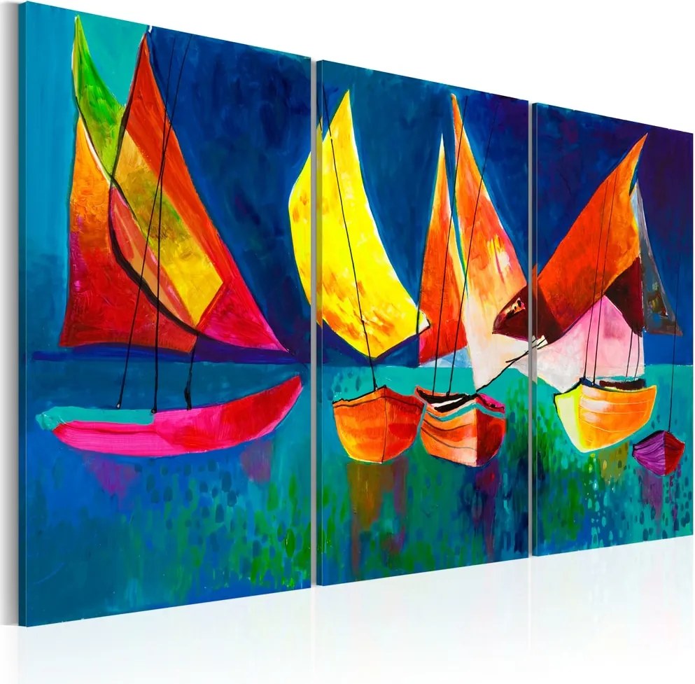 Ručně malovaný obraz barevné loďky - Colourful Sailboats