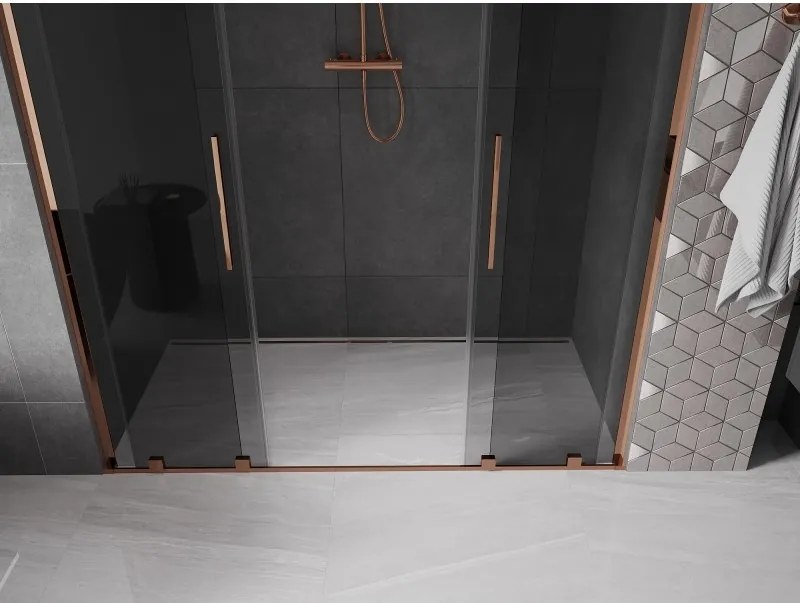 Mexen Velar L Duo, posuvné sprchové dveře do otvoru 170 cm, 8mm šedé sklo, růžové zlato, 871-170-003-42-60