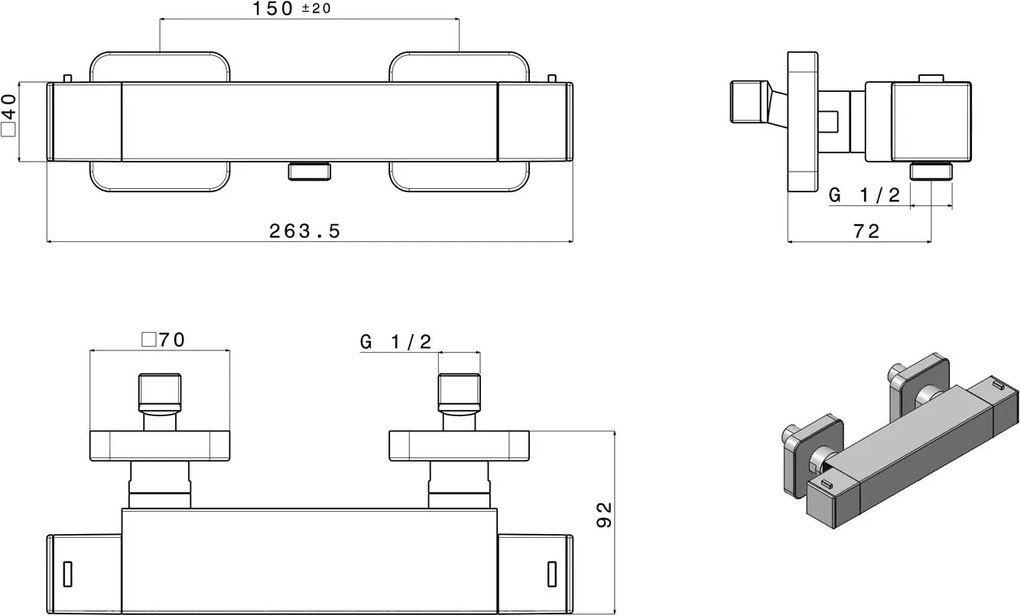 Sapho Dimy DM245BL sprchová termostatická baterie černá mat