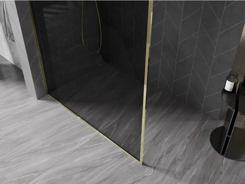 Mexen, Mexen Kioto-XF sprchová stěna s rámem 60 x 202 cm, grafit 10 mm, zlatá - 800-060-104-50-40-X