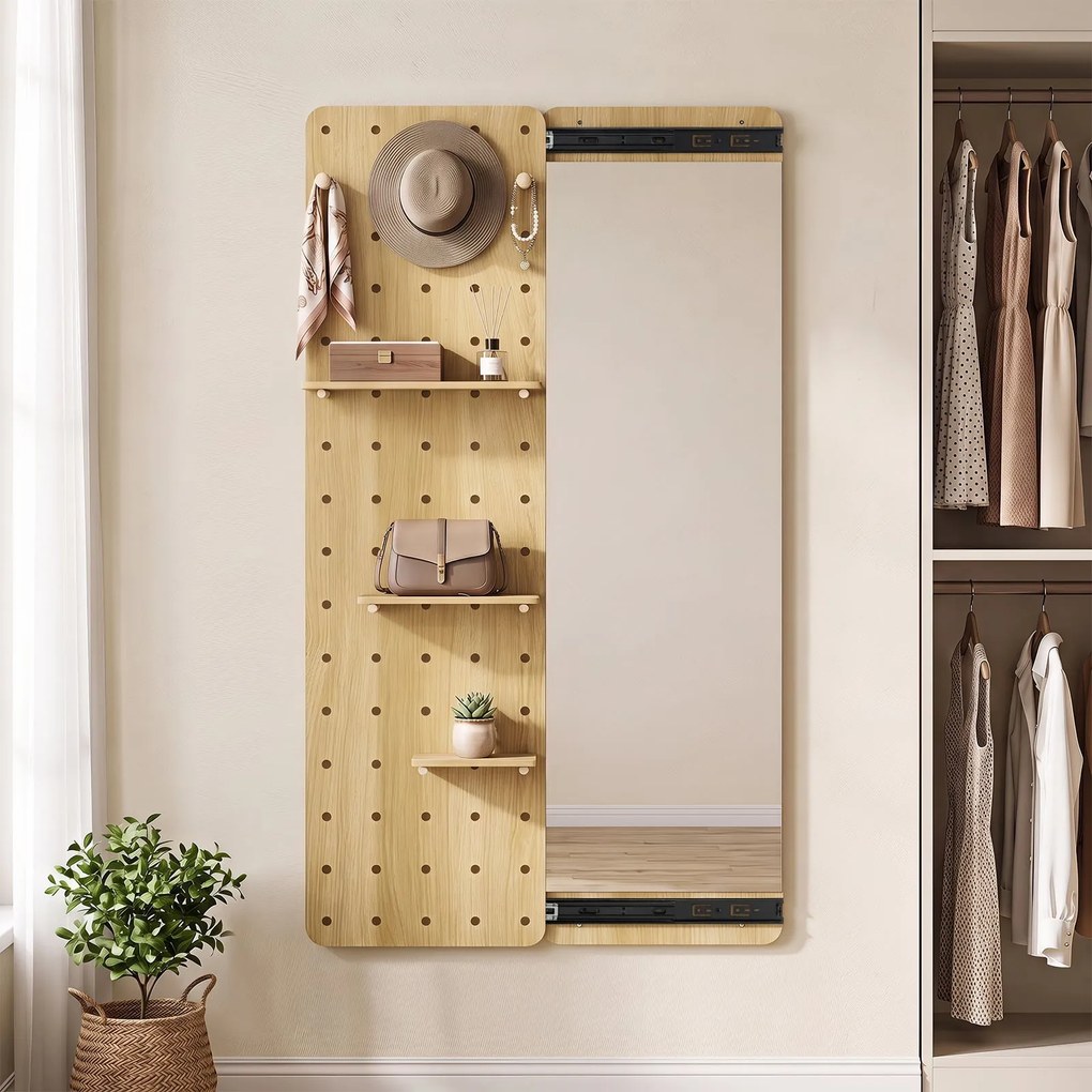Costway Nástěnné zrcadlo 140 cm s děrovaným panelem a policemi