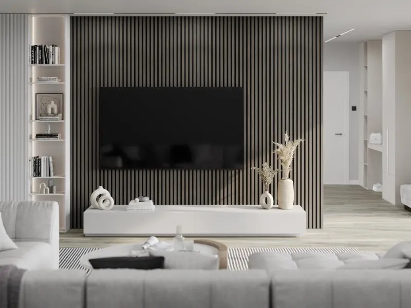 Mexen Lam-F, akustické stěnové lamely 275 × 30 cm, plstěný podklad 8 mm, technická dýha, dub onyxový, S105-275307-3015-010