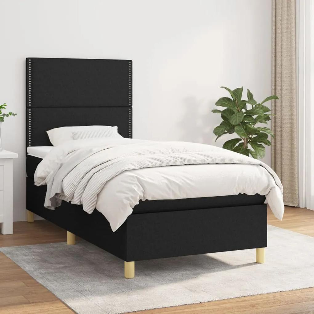 Box spring postel s matrací černá 90x190 cm textil,  3142219