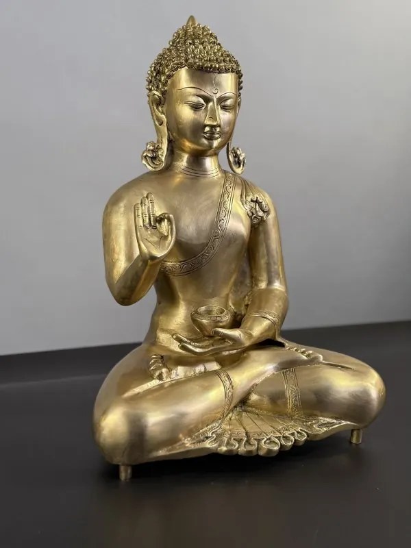 Kovová soška Buddha 49 cm (15 kg) – odlitek z Radžastánu, Indie