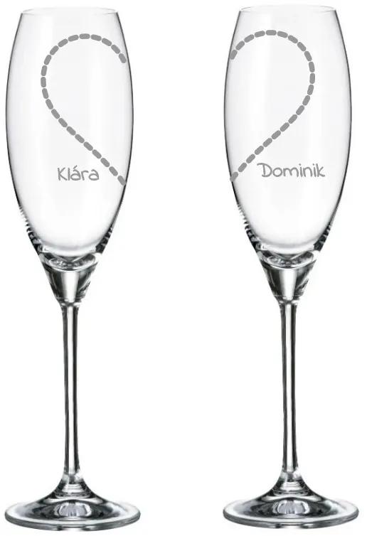 Dekorant Skleničky na šampaňské pro pár PŮL SRDCE