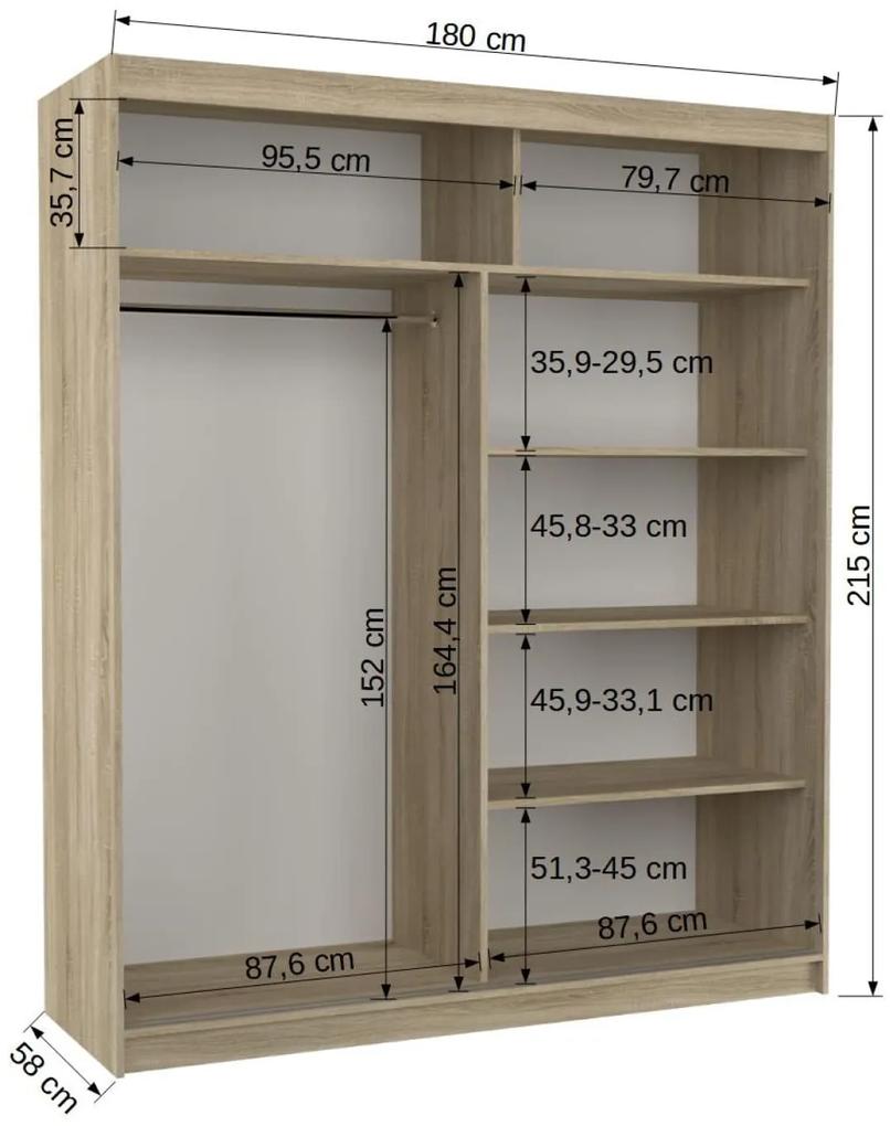 Šatní skříň s posuvnými dveřmi Viki - 180 cm Barva: dub Sonoma