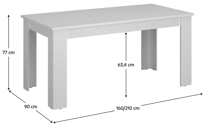 Jídelní rozkládací stůl, bílá, 160-210x90, ERODIN